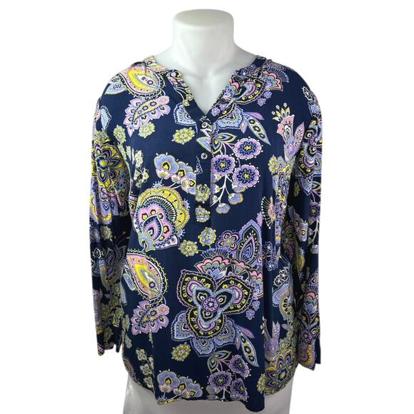 Talbots | Tops | Talbots Womens Blue Paisley Print Button Long Sleeve ...